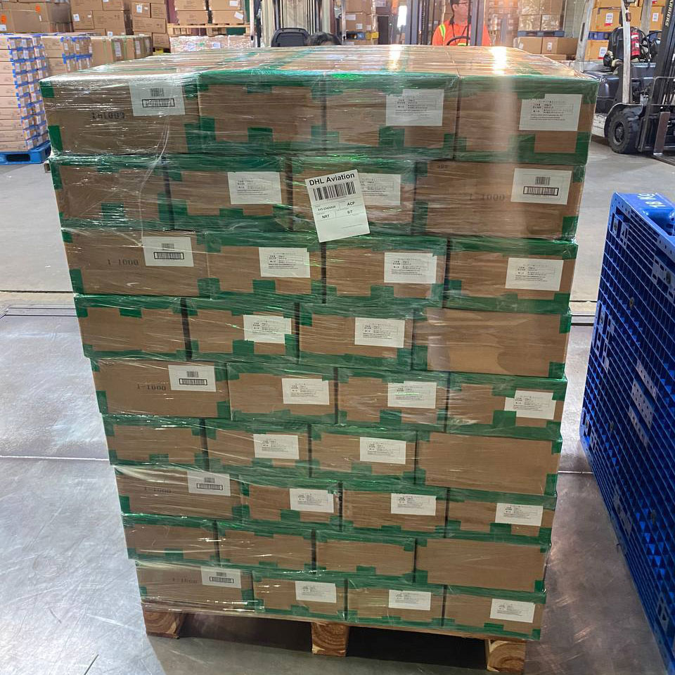 Air Shipment at the Airport: Palletized Carton Boxes with Film Wrapping ...